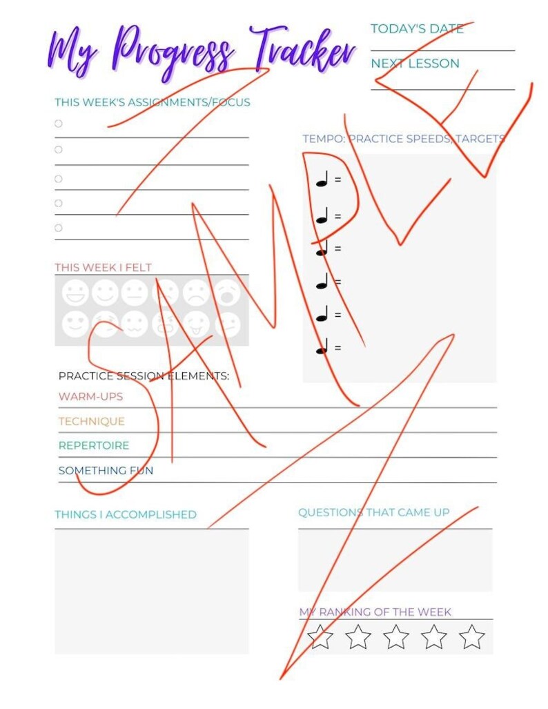 Music Lesson Assignment Journal and Progress Tracker HARD COPY - Etsy