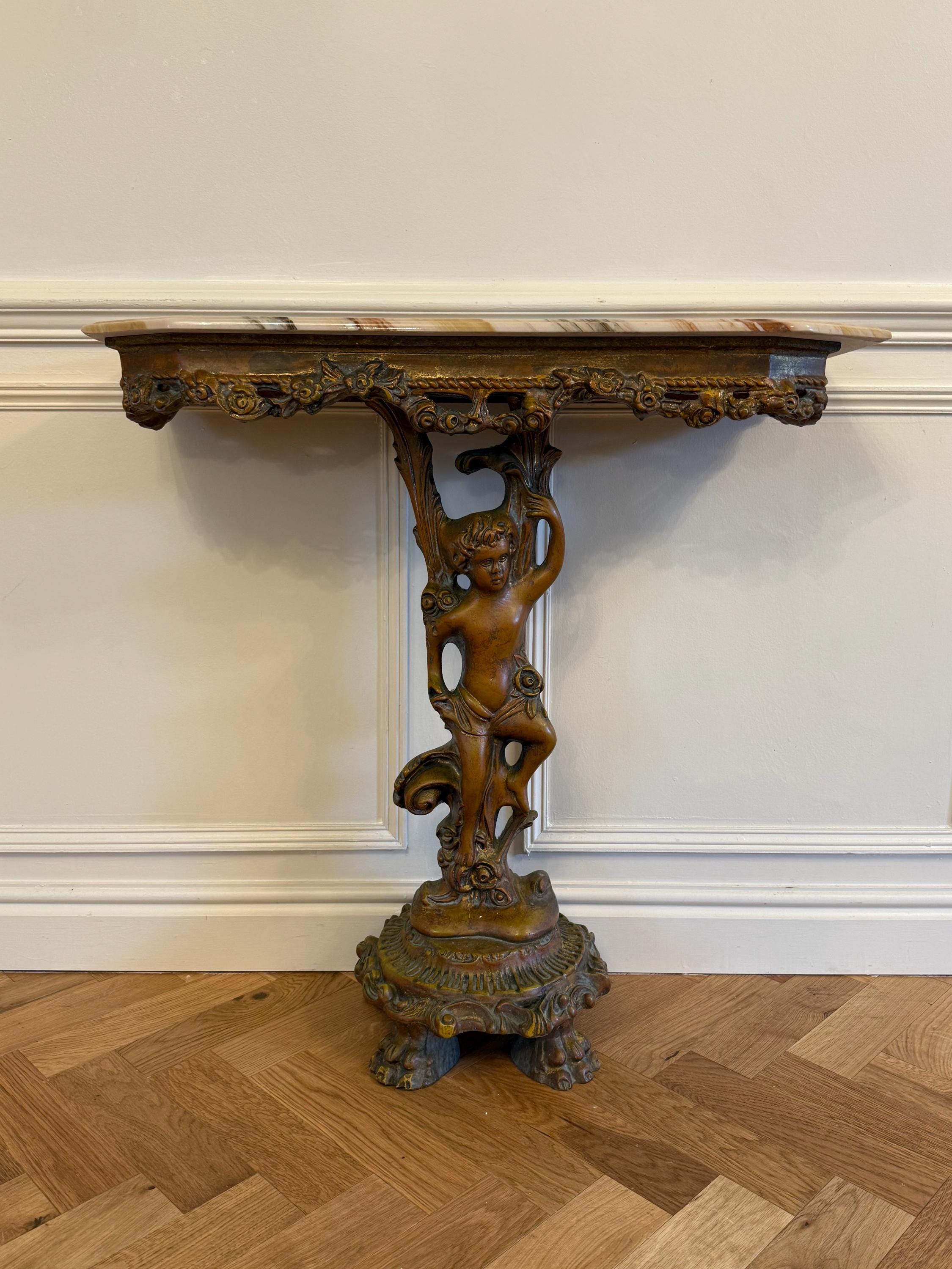 French Provincial Rococo Style Console Table – Putti Pedestal (1960s ...