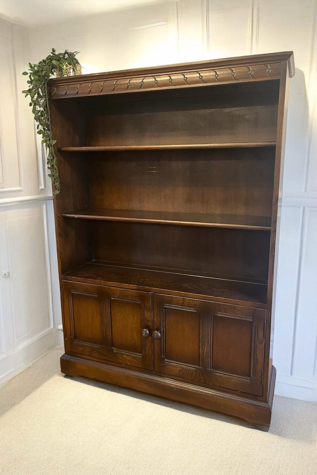 Vintage Ercol Elm Open Bookcase With Cupboards Below - Etsy