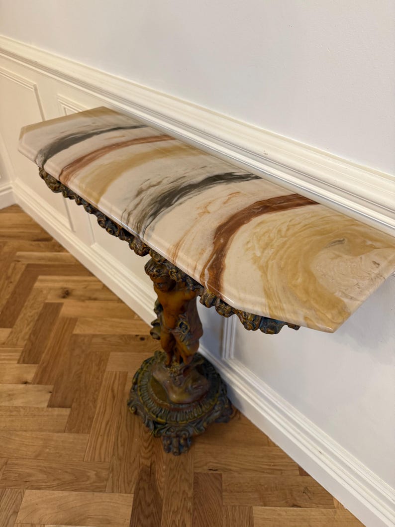 French Provincial Rococo Style Console Table – Putti Pedestal (1960s ...
