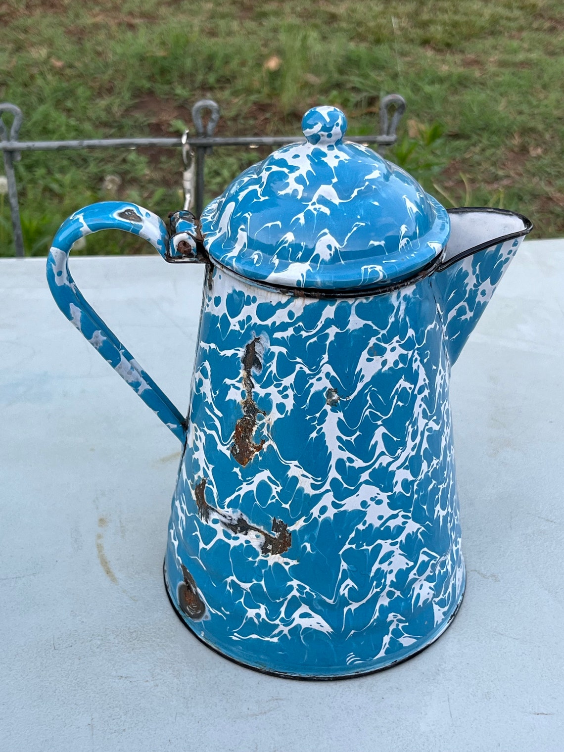 Blue and White Enamel Ware Coffee Pot - Etsy