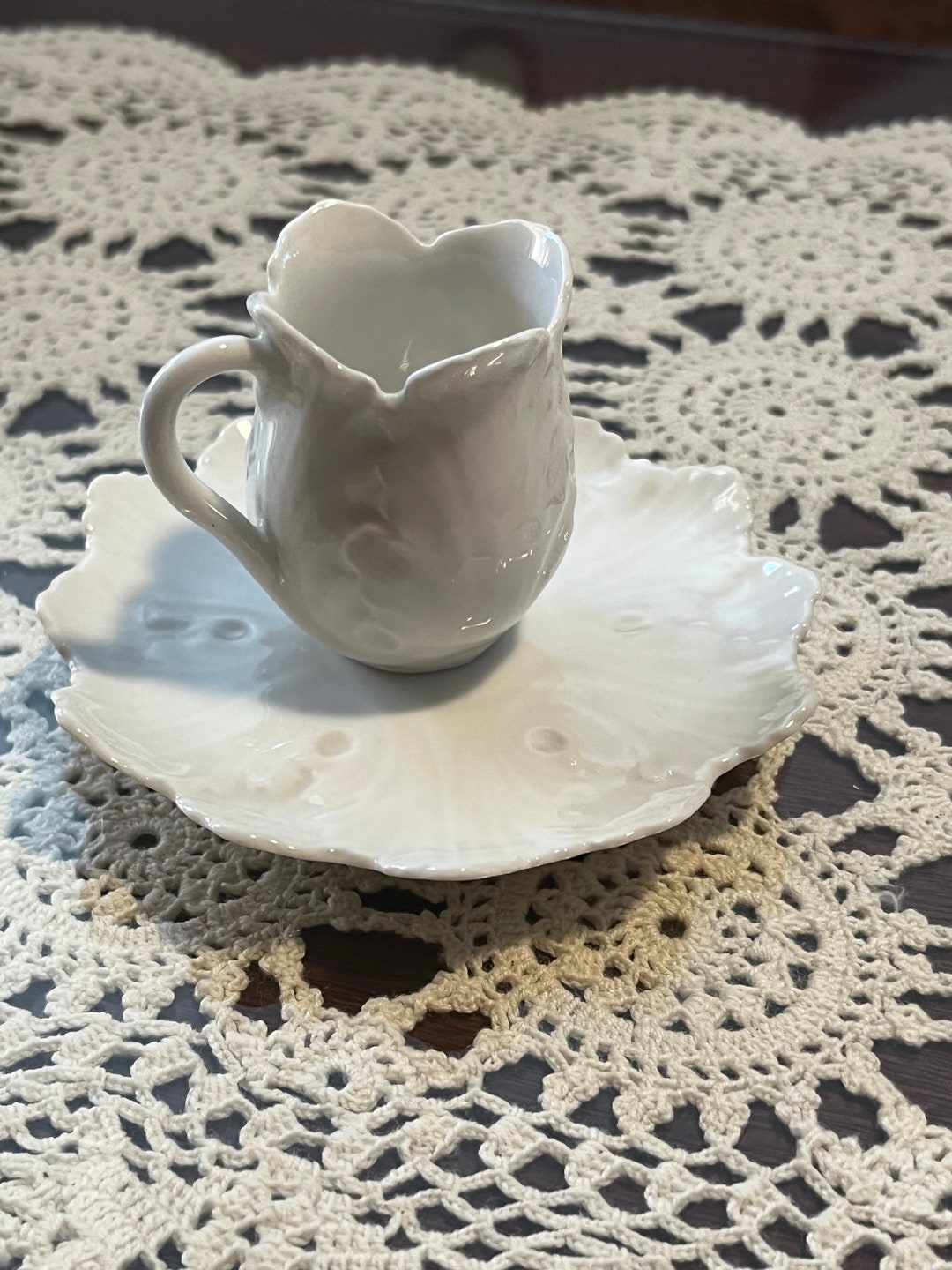 White Flower Shaped Tea Cup and Saucer - Etsy