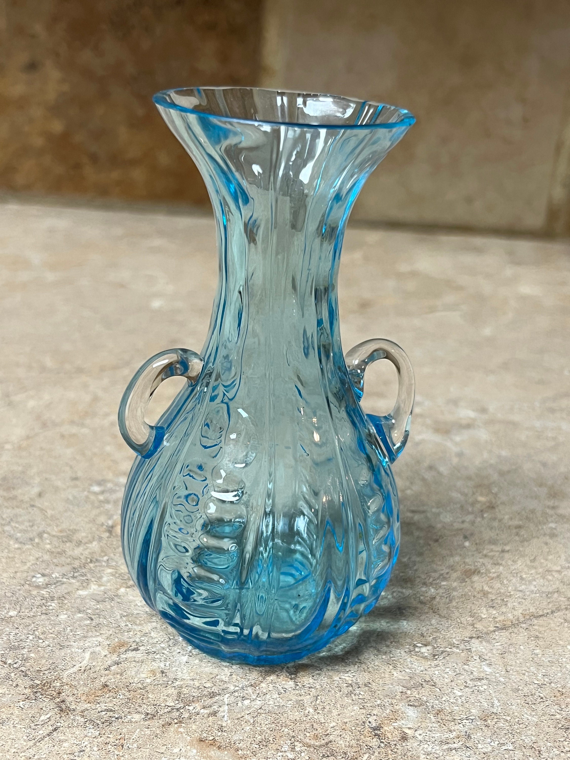 Light Blue Glass Vase With Two Clear Handles - Etsy