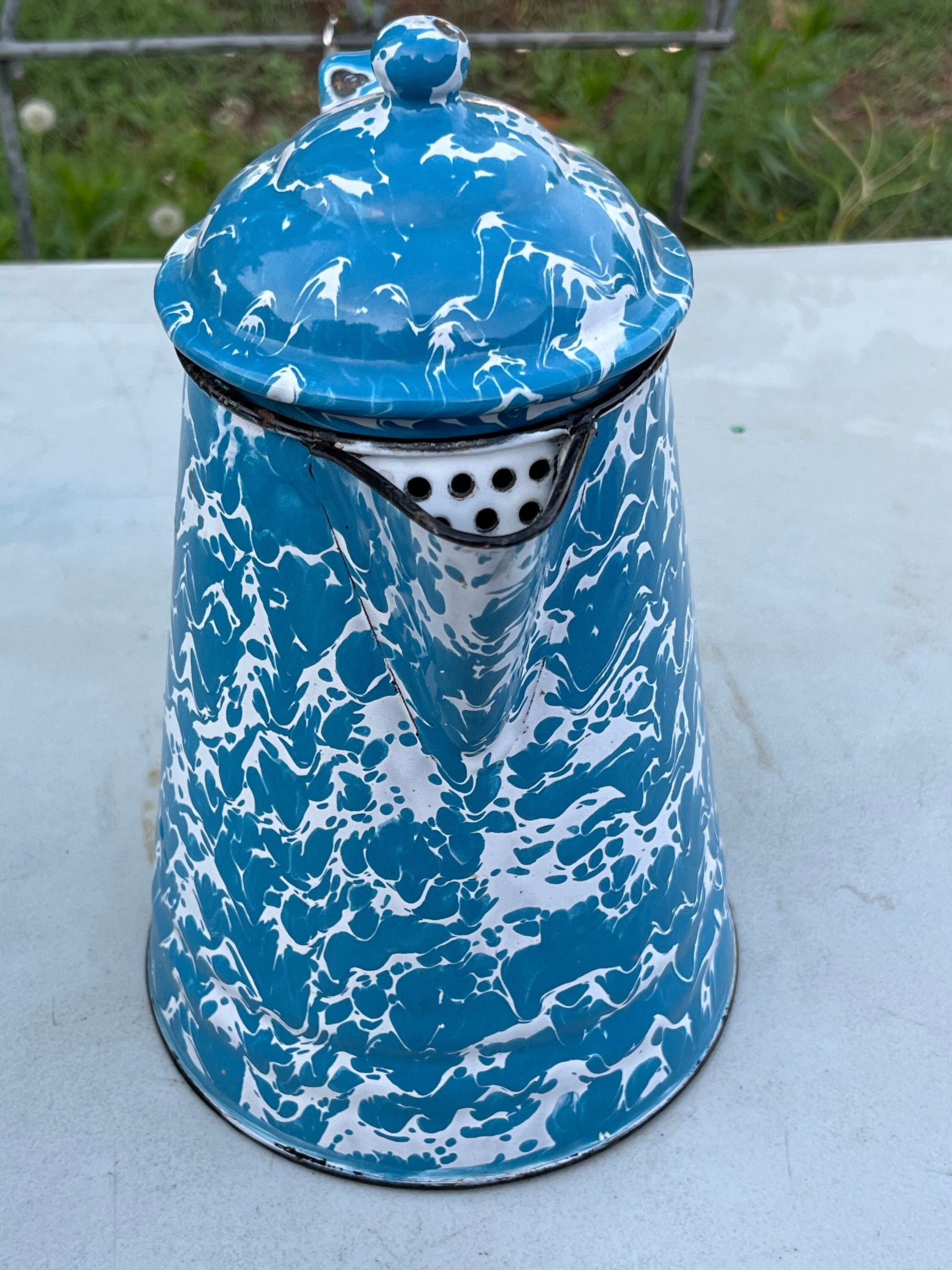 Blue and White Enamel Ware Coffee Pot - Etsy