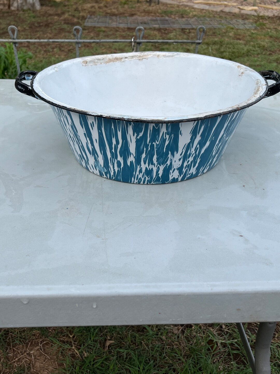 Blue and White Enamel Ware Large Dish Pan/tub - Etsy