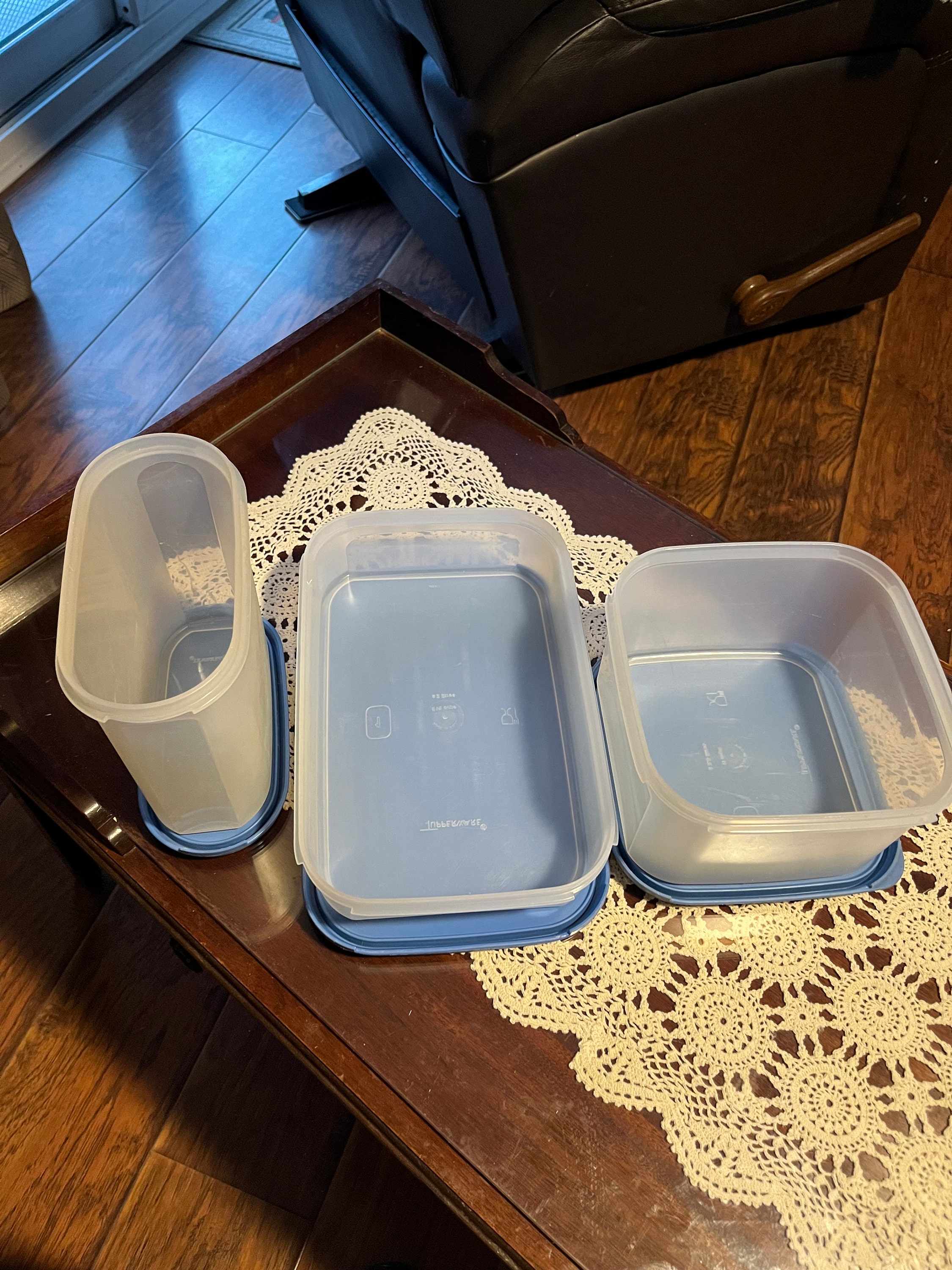 Tupperware Storage Set of 3 With Blue Lids - Etsy