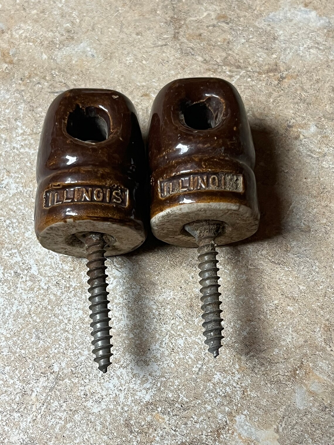 Vintage Set of Two Ceramic Brown Insulators From Illinois - Etsy