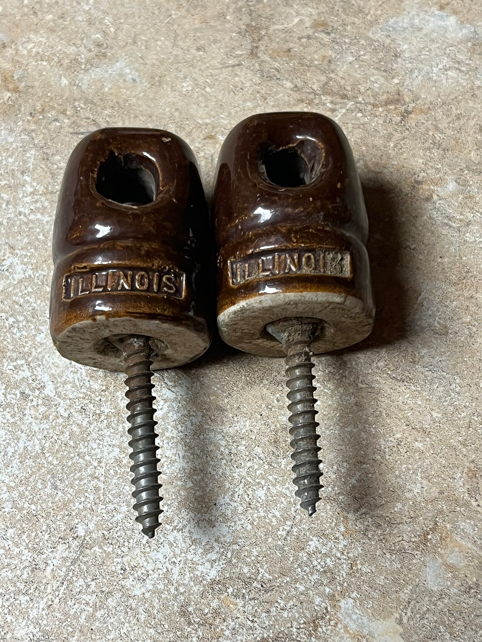 Vintage Set of Two Ceramic Brown Insulators From Illinois - Etsy