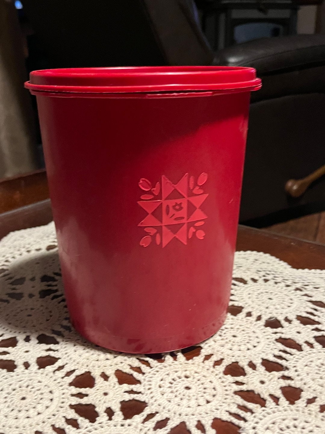 Dark Red Tupperware Canister With Tulip Design - Etsy