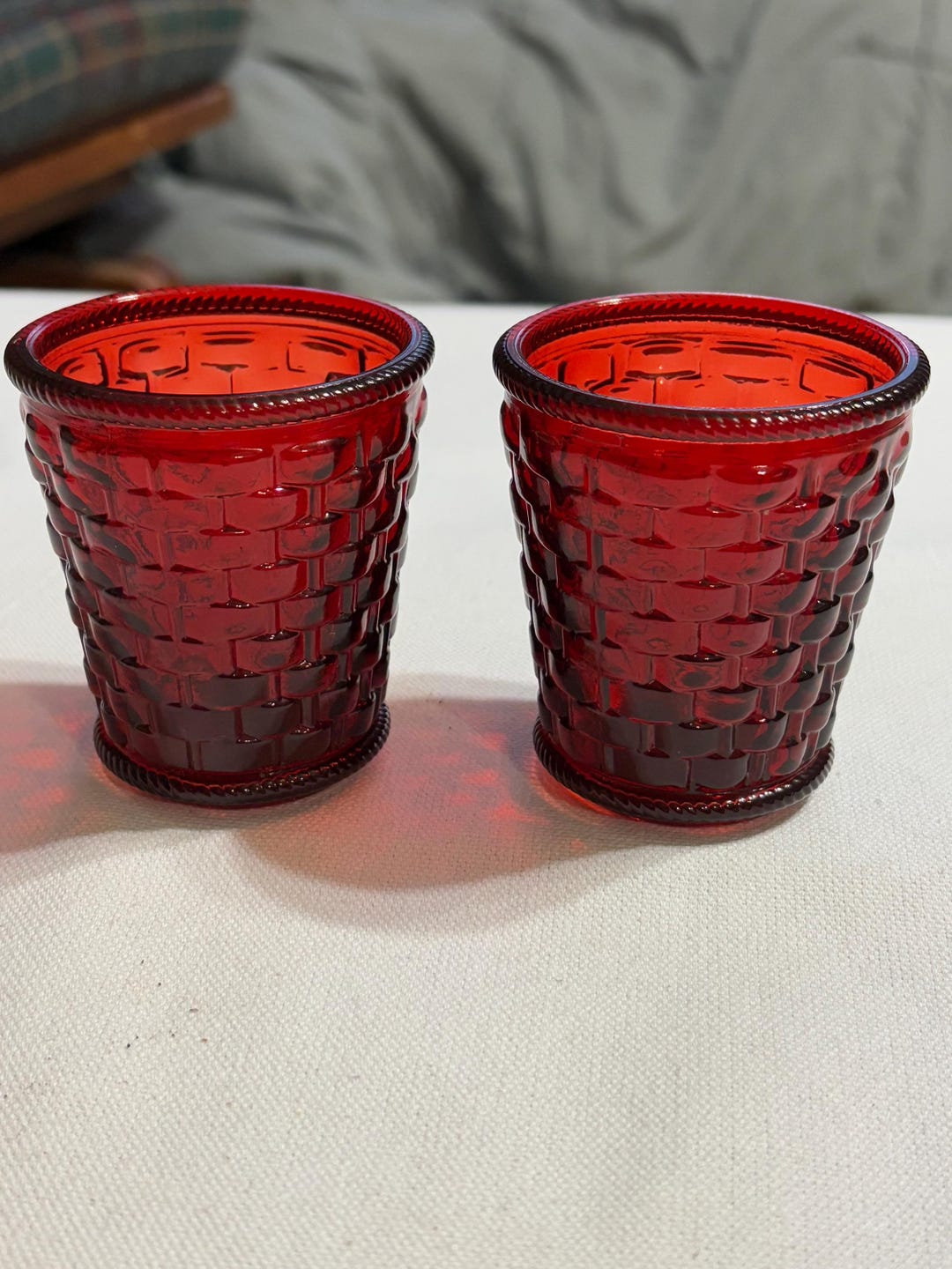 Ruby Red Glass Votives With a Woven Design - Set of 2 - Etsy