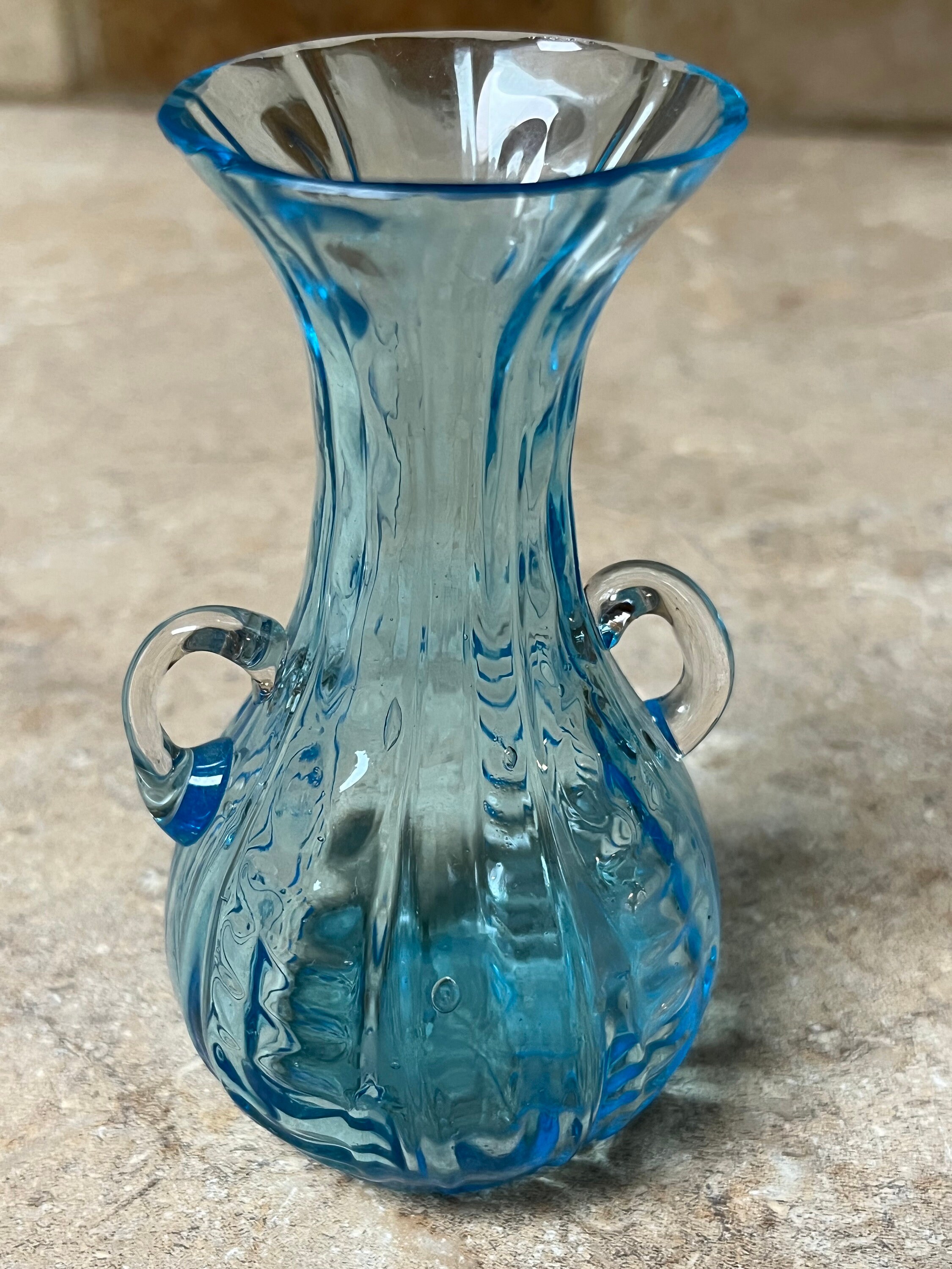 Light Blue Glass Vase With Two Clear Handles - Etsy