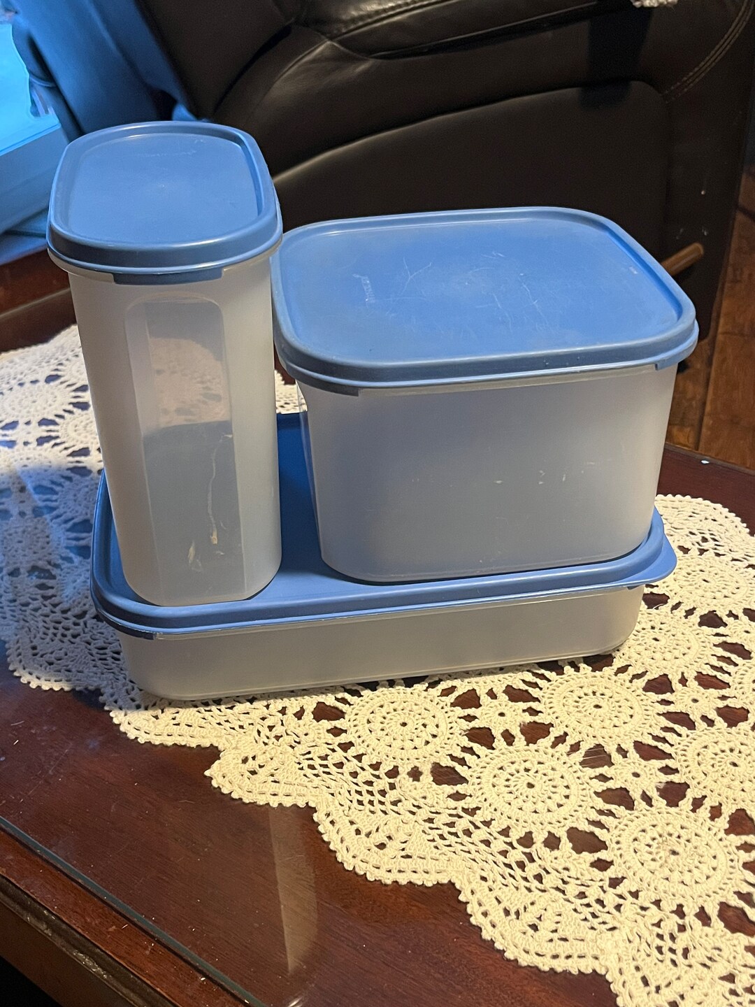 Tupperware Storage Set of 3 With Blue Lids - Etsy