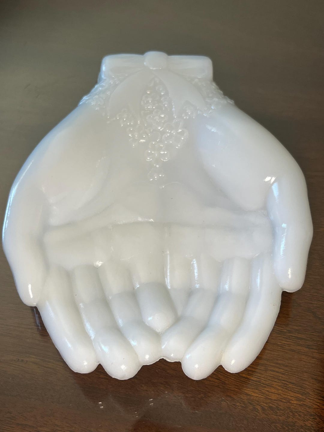 White Milk Glass Open Hands With Flowers by Westmoreland - Etsy