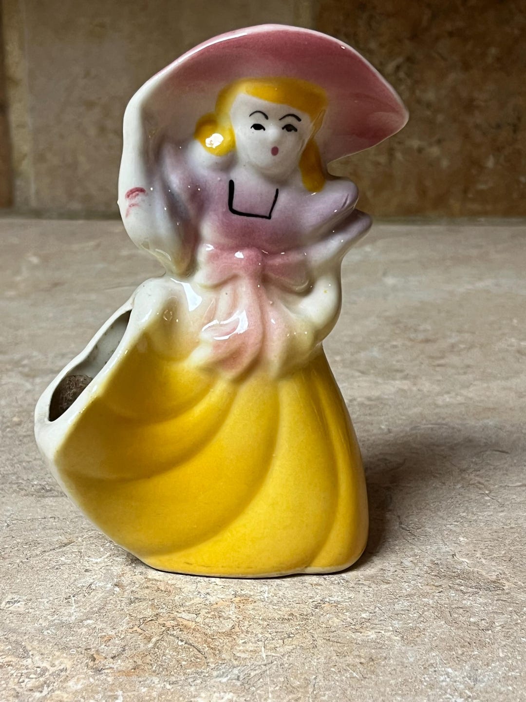 Ceramic Lady Figurine Planter in Yellow Dress - Etsy