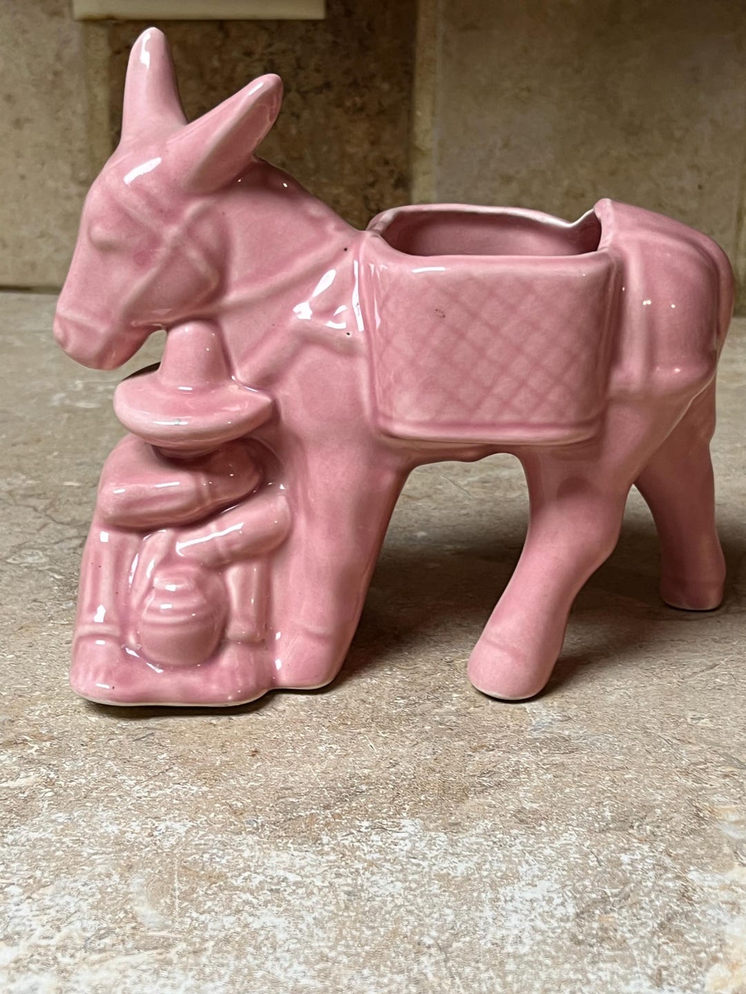 Mccoy Mid Century Glazed Pink Ceramic Donkey & Rider Flower Pot Planter ...