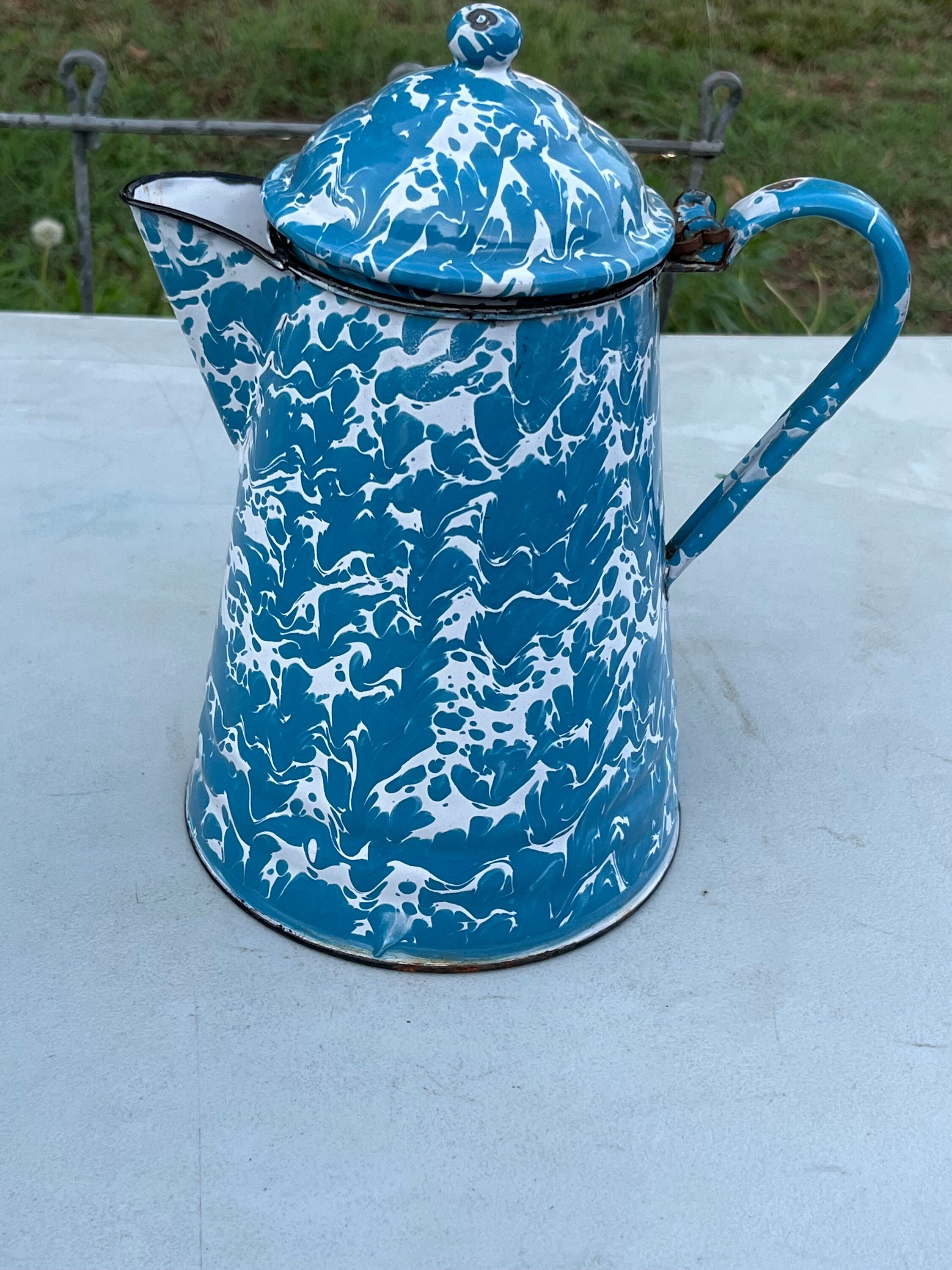 Blue and White Enamel Ware Coffee Pot - Etsy