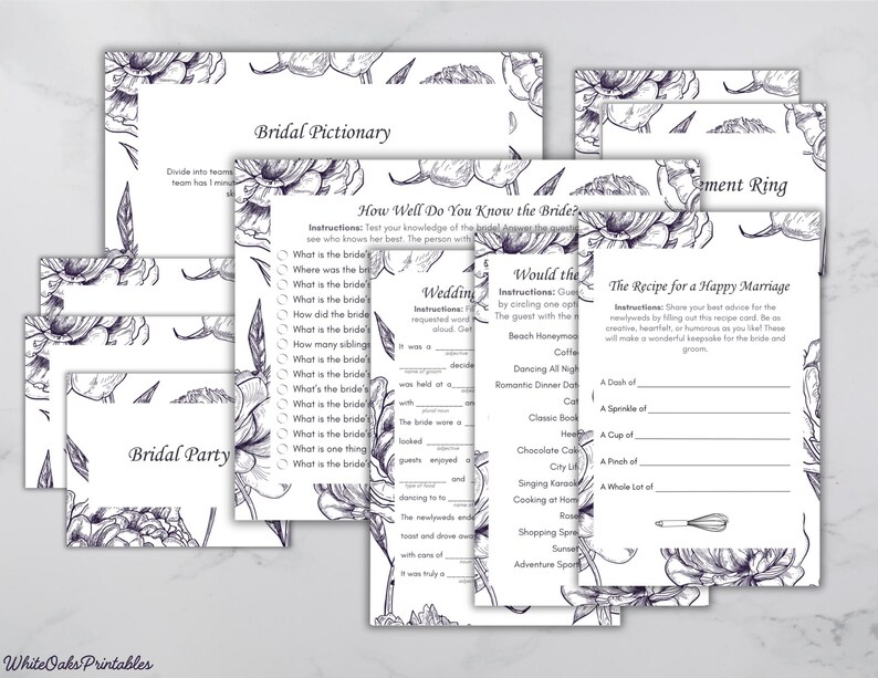 PRINTABLE Bridal Shower Party Games Featuring 5 Unique Party Games ...