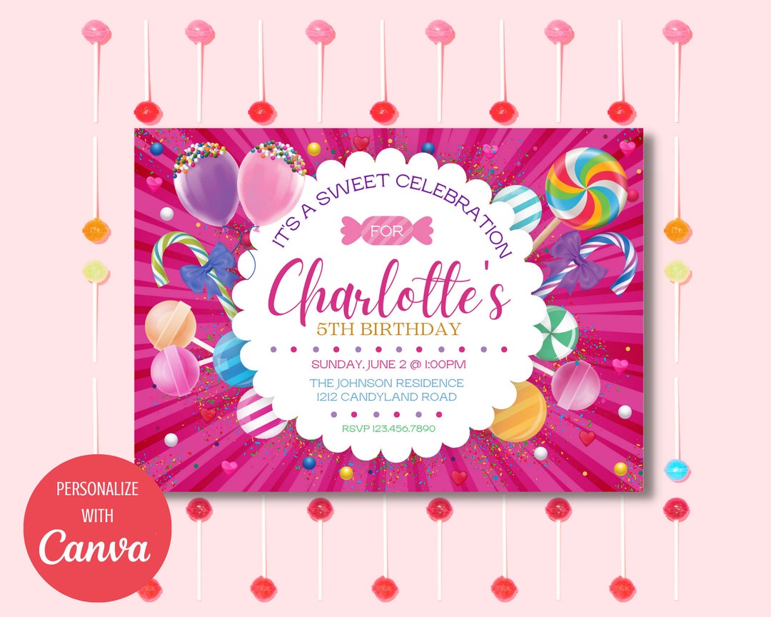 Candy Theme Digital Invitation, Candy Birthday Invitation, Candy ...