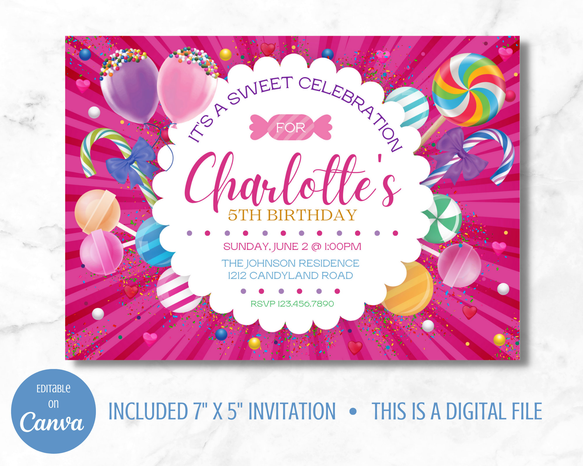 Candy Theme Digital Invitation, Candy Birthday Invitation, Candy ...