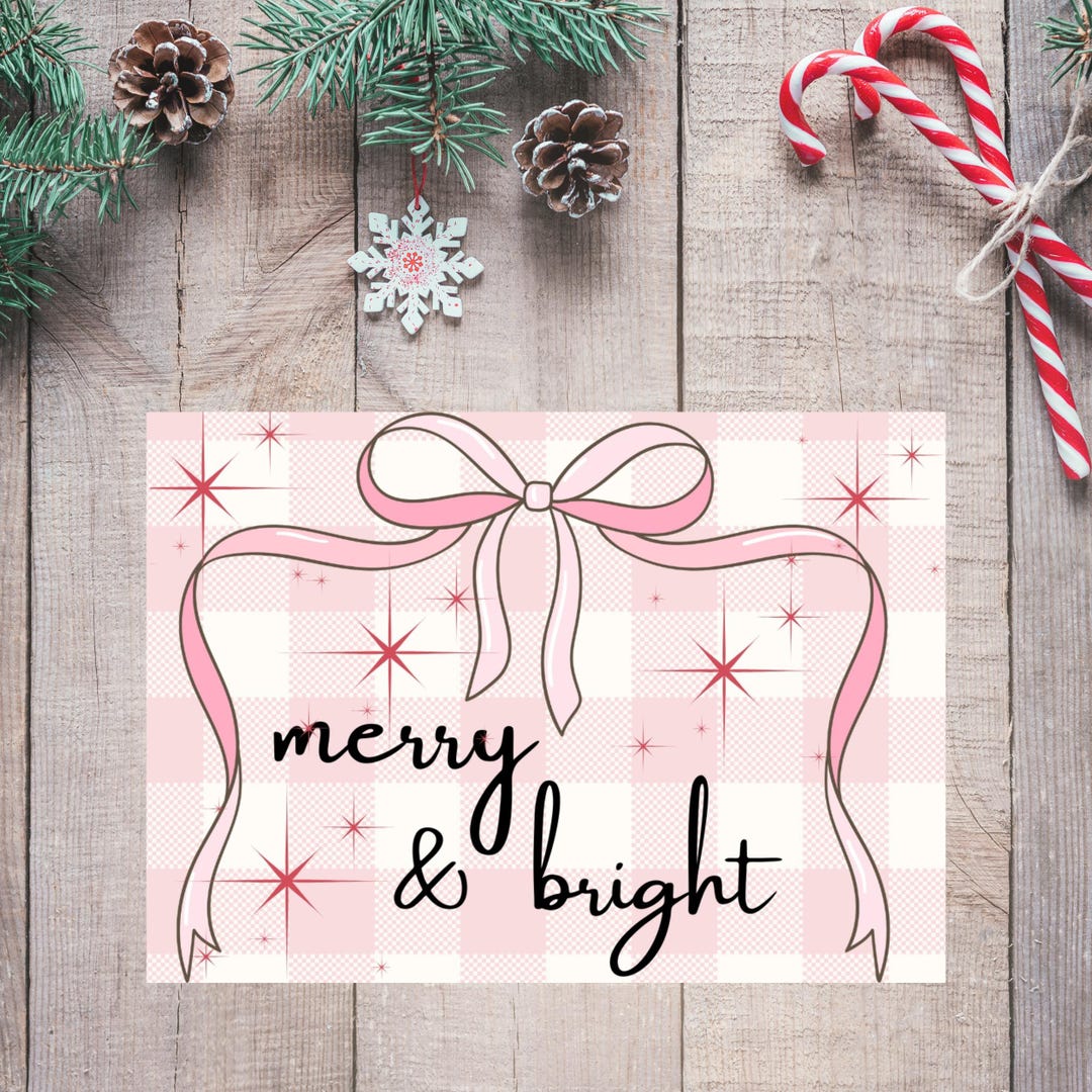 Pink Gingham Christmas Gift Tag, Coquette Bow (digital Download) - Etsy
