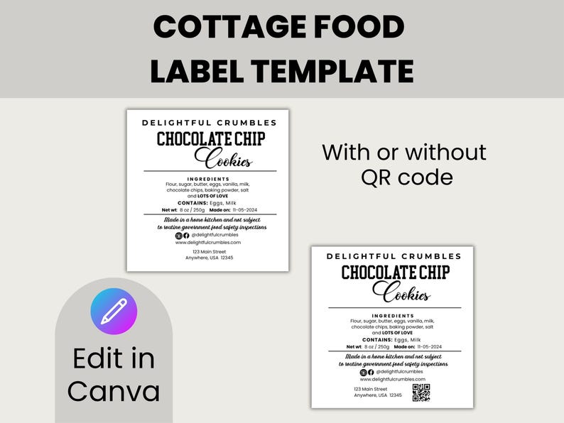Printable Food Label Template, Home Bakery Sticker (digital Download ...