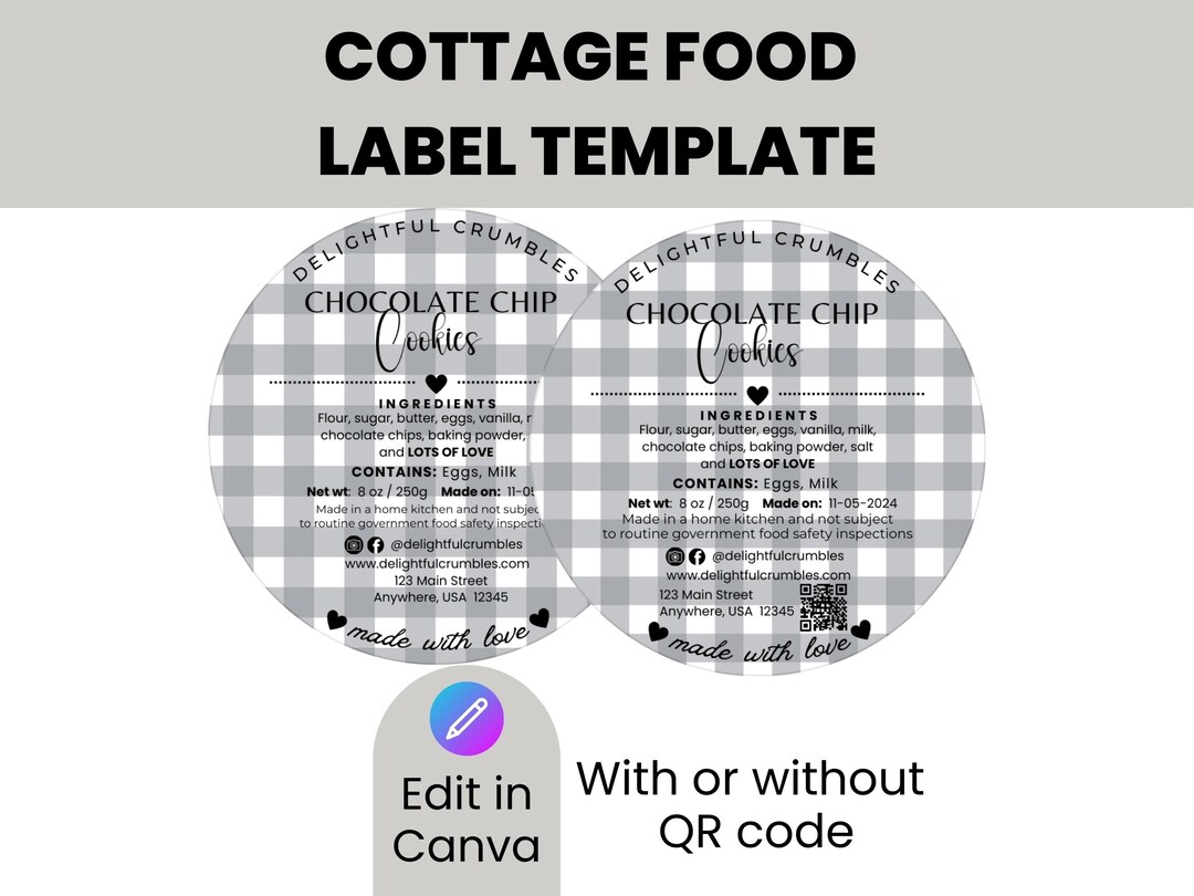 Cottage Food Law Label Template: Editable Home Bakery Labels (digital ...