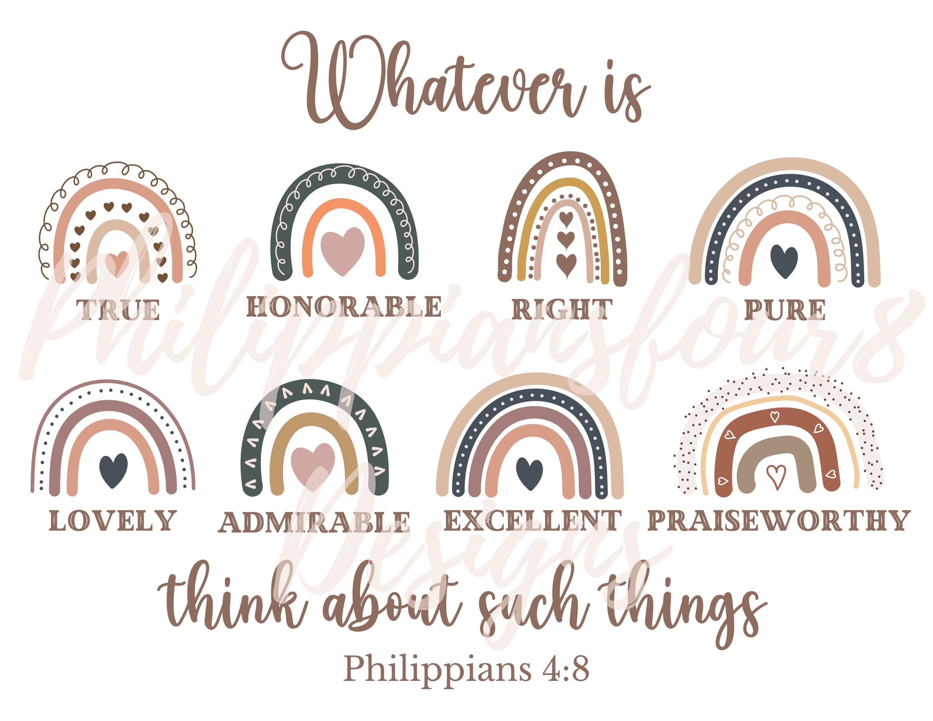 Philippians 4:8 Boho Rainbow Printable Poster Digital Download 8.5x11 ...