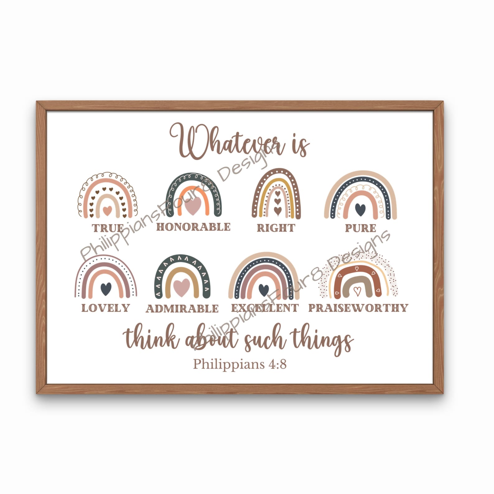 Philippians 4:8 Boho Rainbow Printable Poster Digital Download 8.5x11 ...