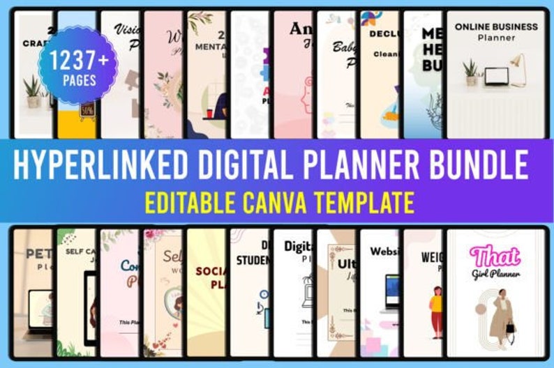 Hyperlinked Digital Planner Bundle, Canva, Digital Download - Etsy