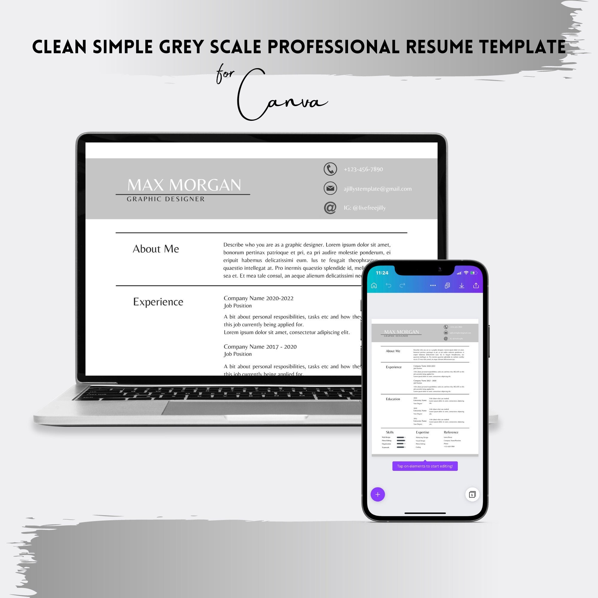 Light Grey Resume Template for Canvacanva Downloadable Template, Clean ...