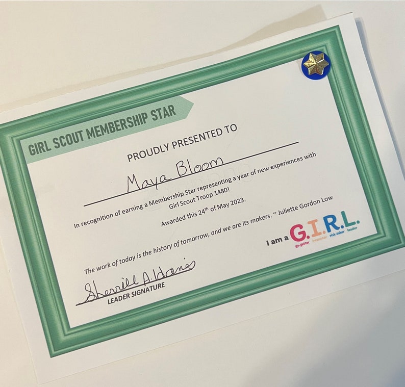 Girl Scout Membership Star Certificate | 2 per Page | Editable Template ...