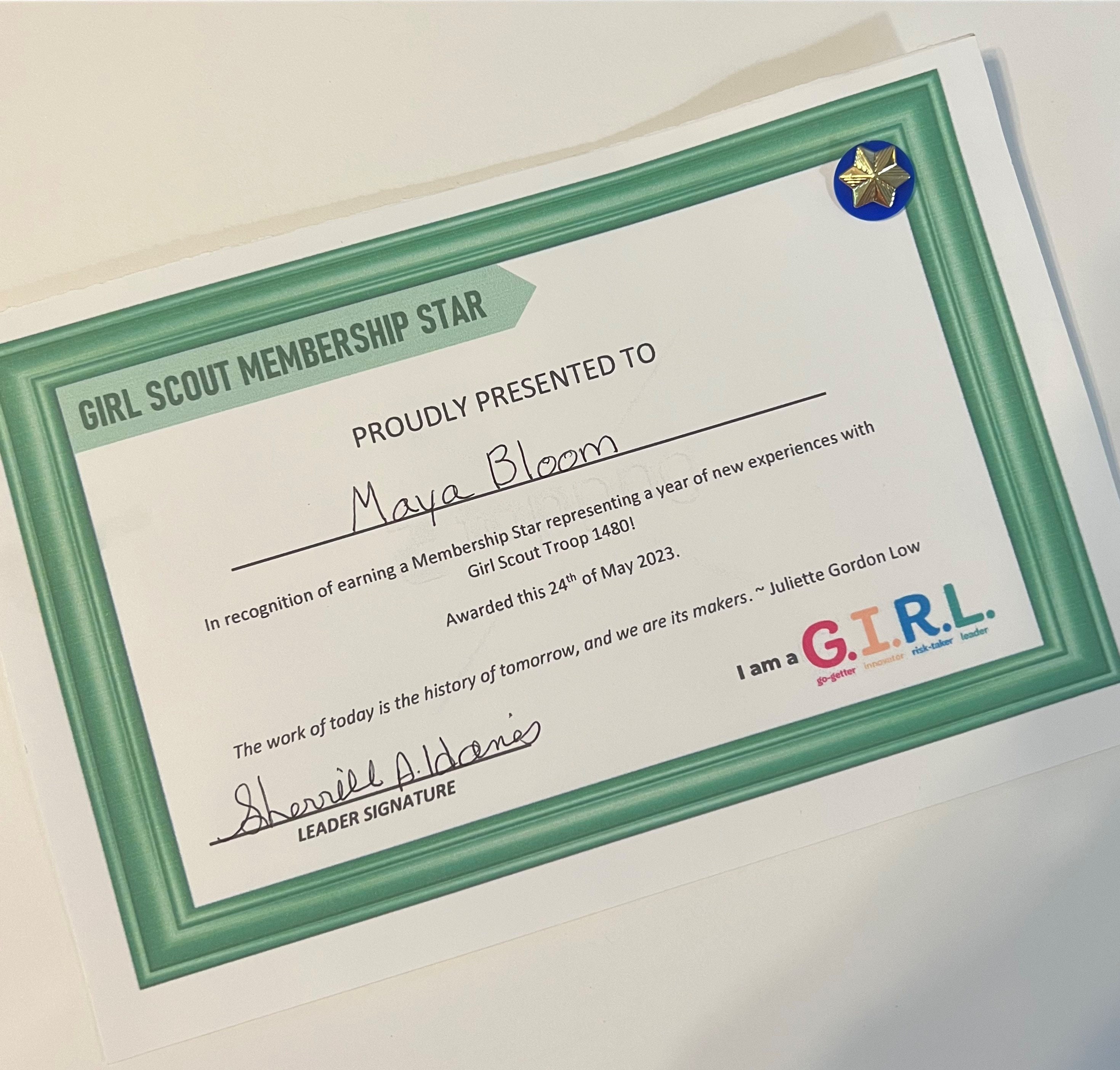 Girl Scout Membership Star Certificate | 2 per Page | Editable Template ...