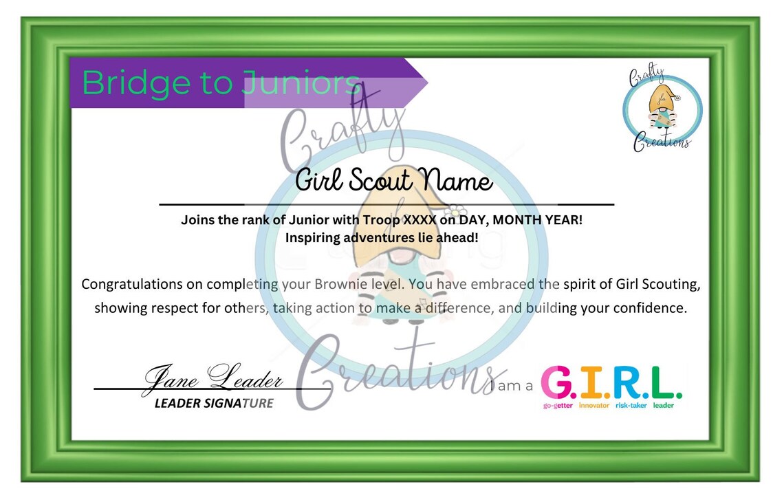 Girl Scout Bridge to Juniors Certificate | 2 per Page | Editable ...