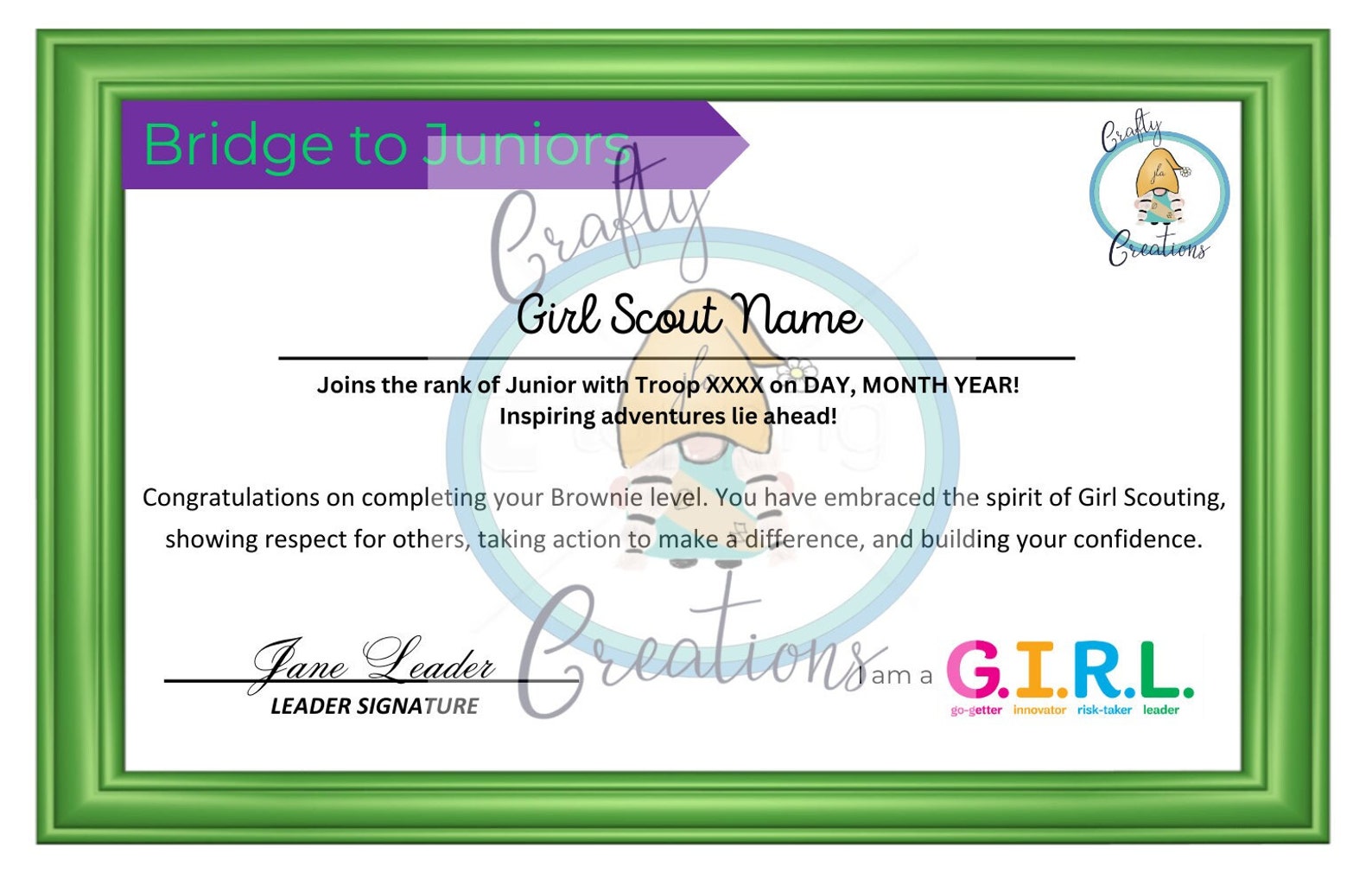 Girl Scout Bridge to Juniors Certificate | 2 per Page | Editable ...