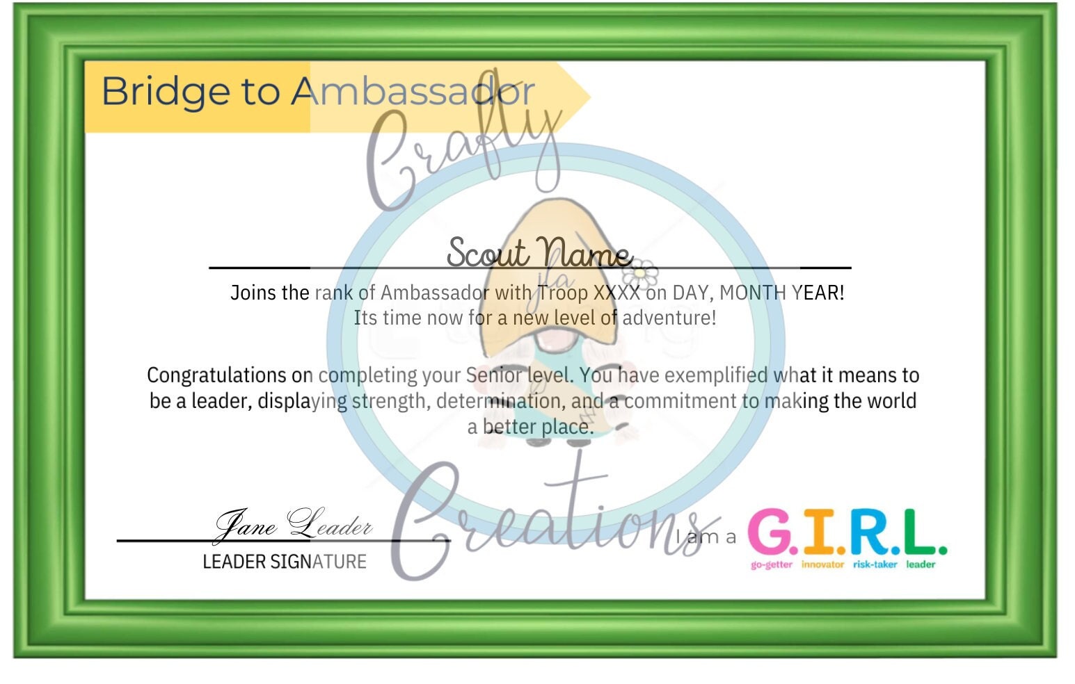 Girl Scout Bridge to Ambassador Certificate | 2 per Page | Editable ...