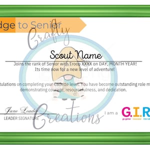 Girl Scout Bridge to Senior Certificate | 2 per Page | Editable ...