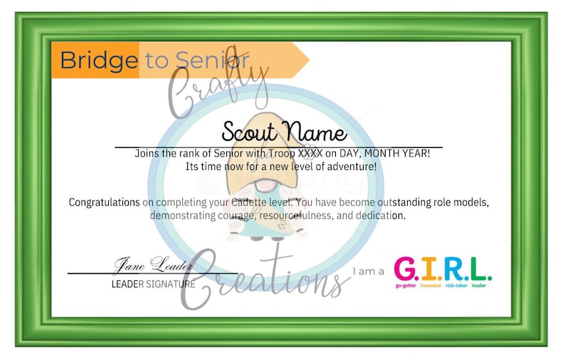 Girl Scout Bridge to Senior Certificate | 2 per Page | Editable ...
