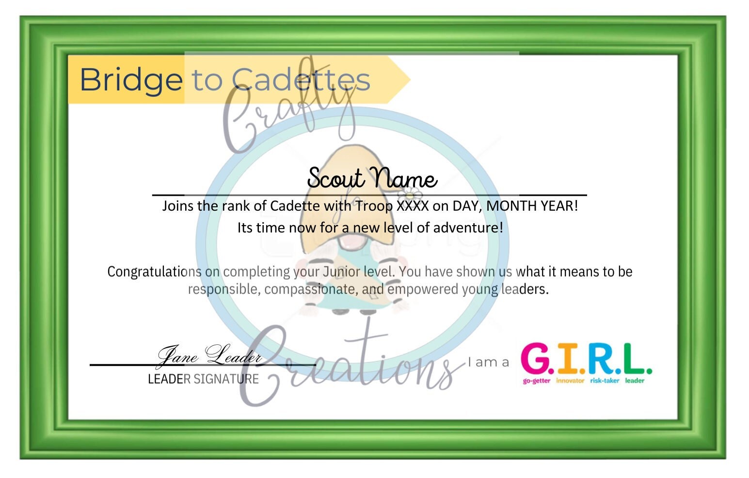 Girl Scout Bridge to Cadettes Certificate | 2 per Page | Editable ...