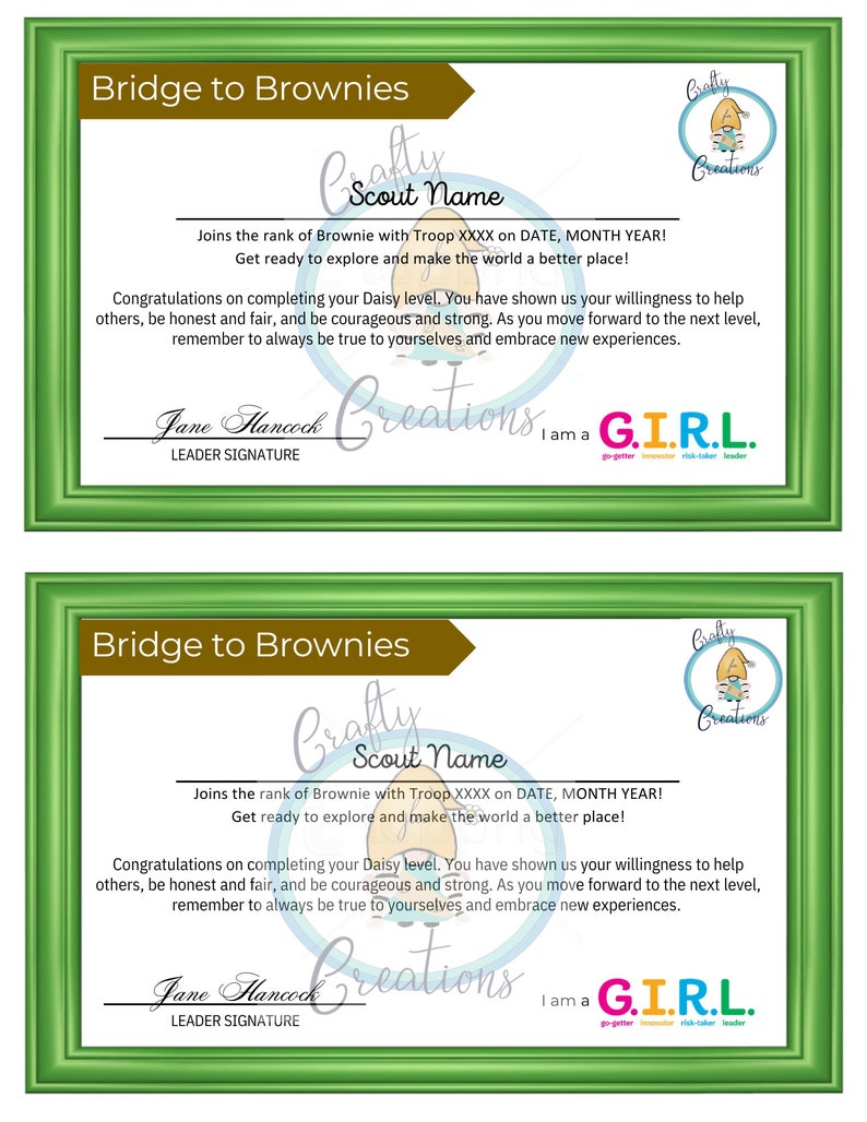 Girl Scout Bridge to Brownies Certificate | 2 per Page | Editable ...