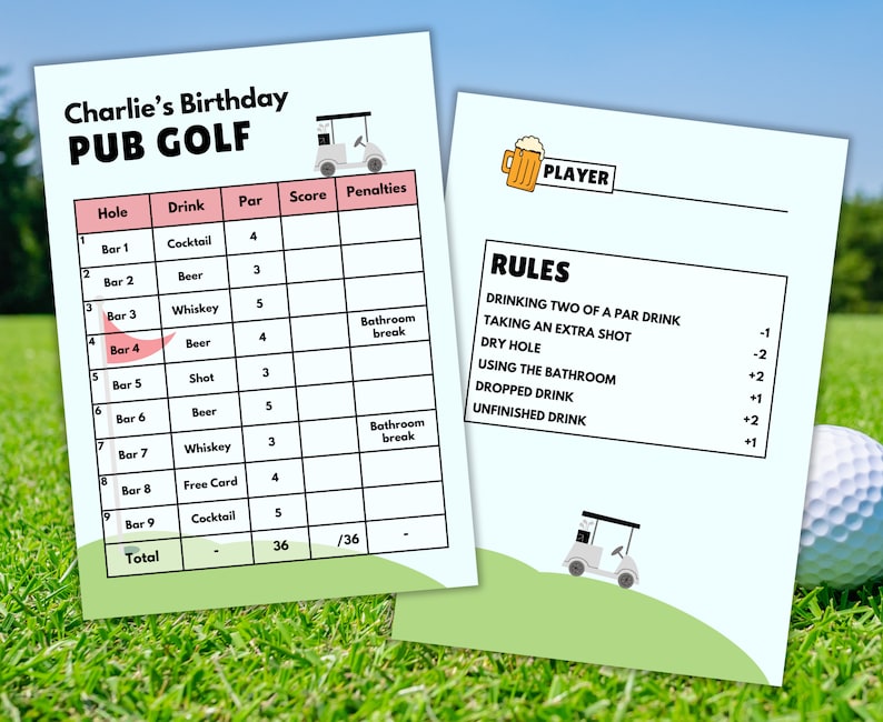 Pub Golf Scorecard Customizable Template, Bachelor Party, Birthday ...