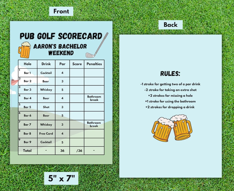 Printable Pub Golf Scorecard Template Bachelor Party - Etsy Australia