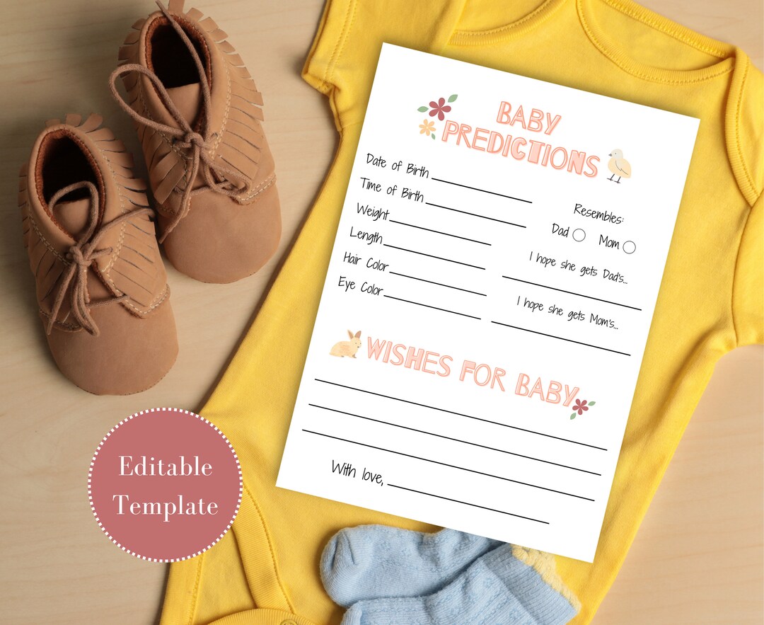 Printable Baby Predictions and Wishes Card Template, Digital Download ...