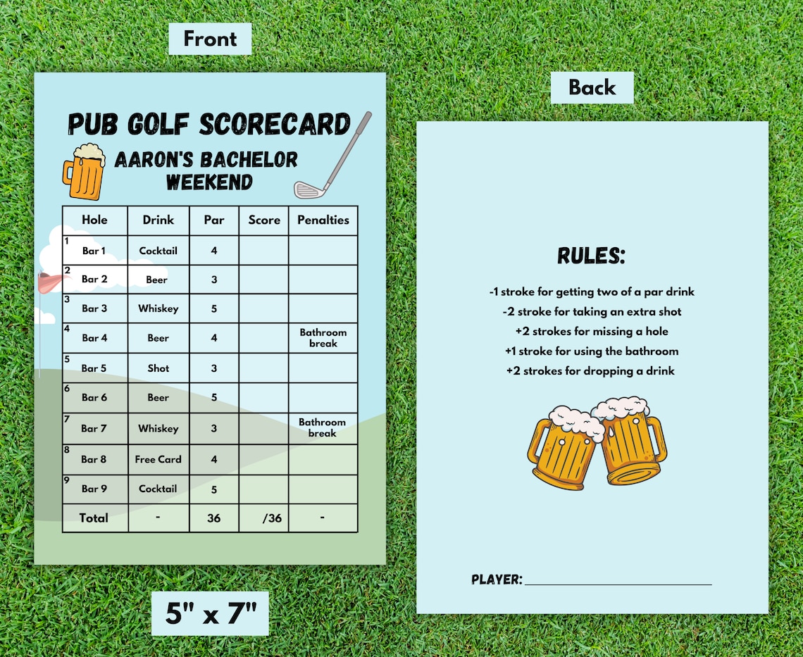 Printable Pub Golf Scorecard Template, Bachelor Party, Customizable ...
