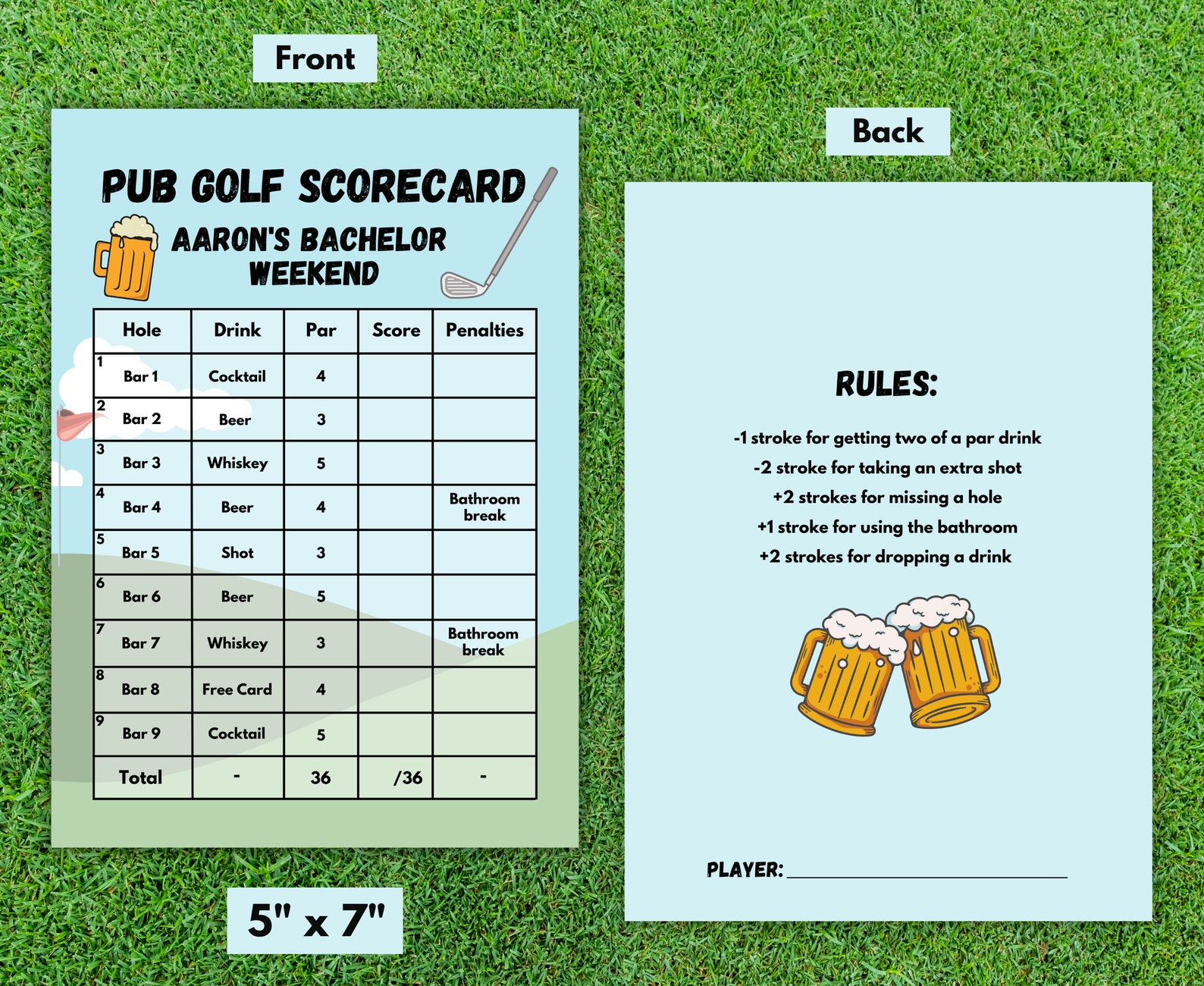 Printable Pub Golf Scorecard Template, Bachelor Party, Customizable ...