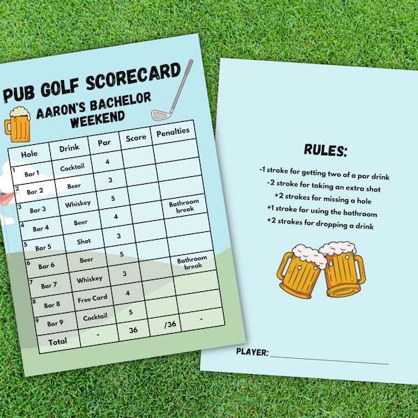 Printable Pub Golf Scorecard Template, Bachelor Party, Customizable ...