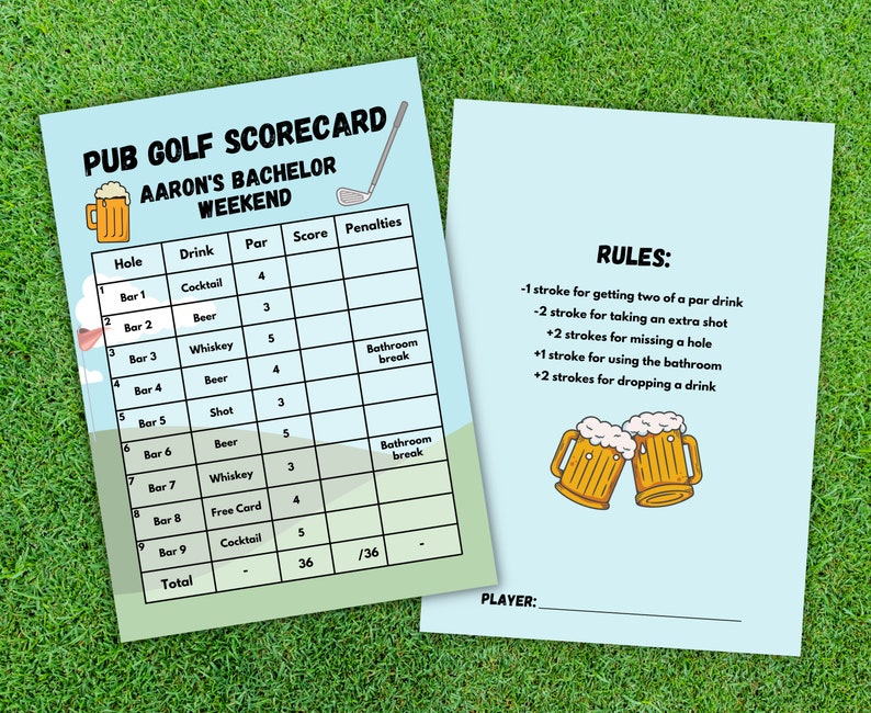 Printable Pub Golf Scorecard Template, Bachelor Party, Customizable ...