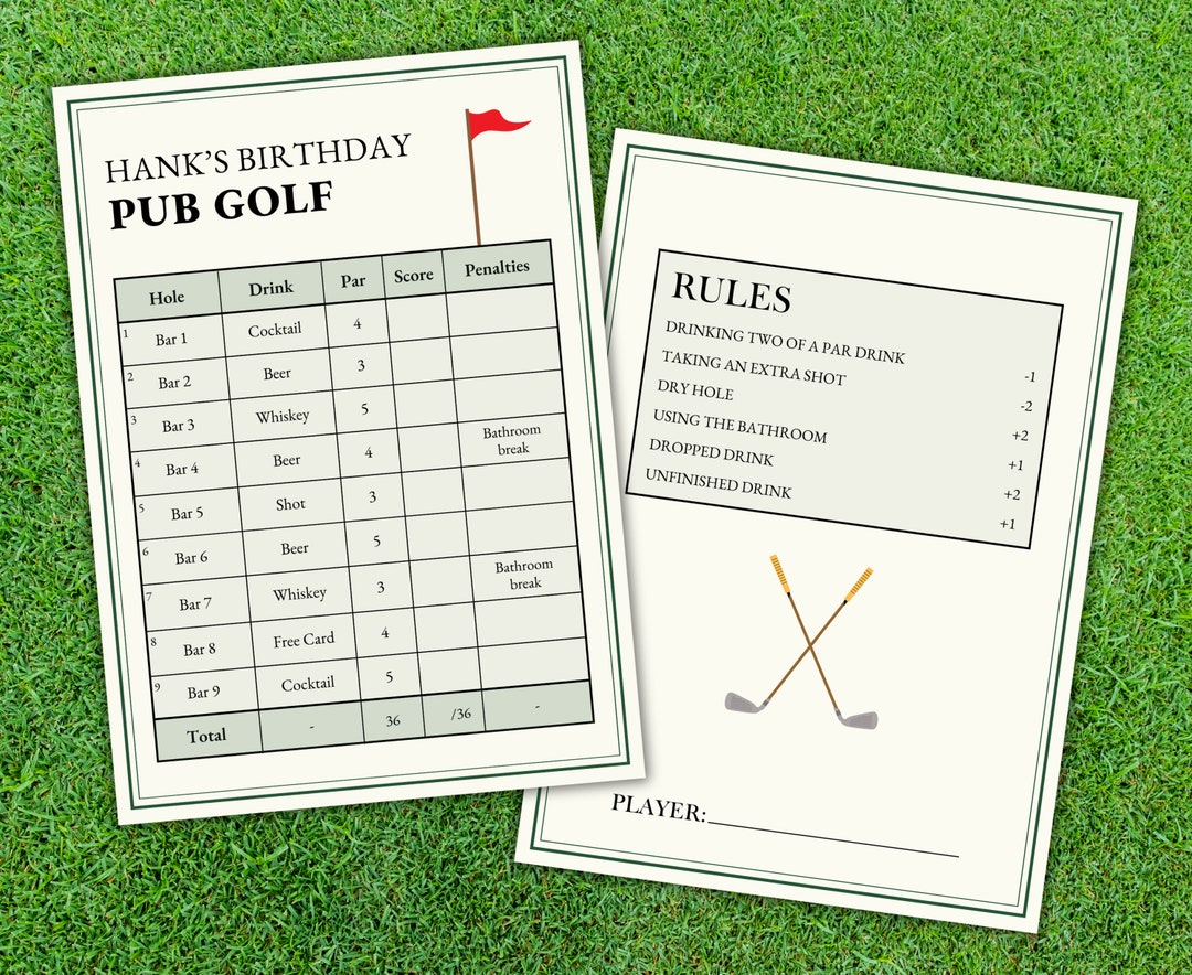 Classic-golf Style Pub Golf Scorecard Printable Template, Bachelor ...