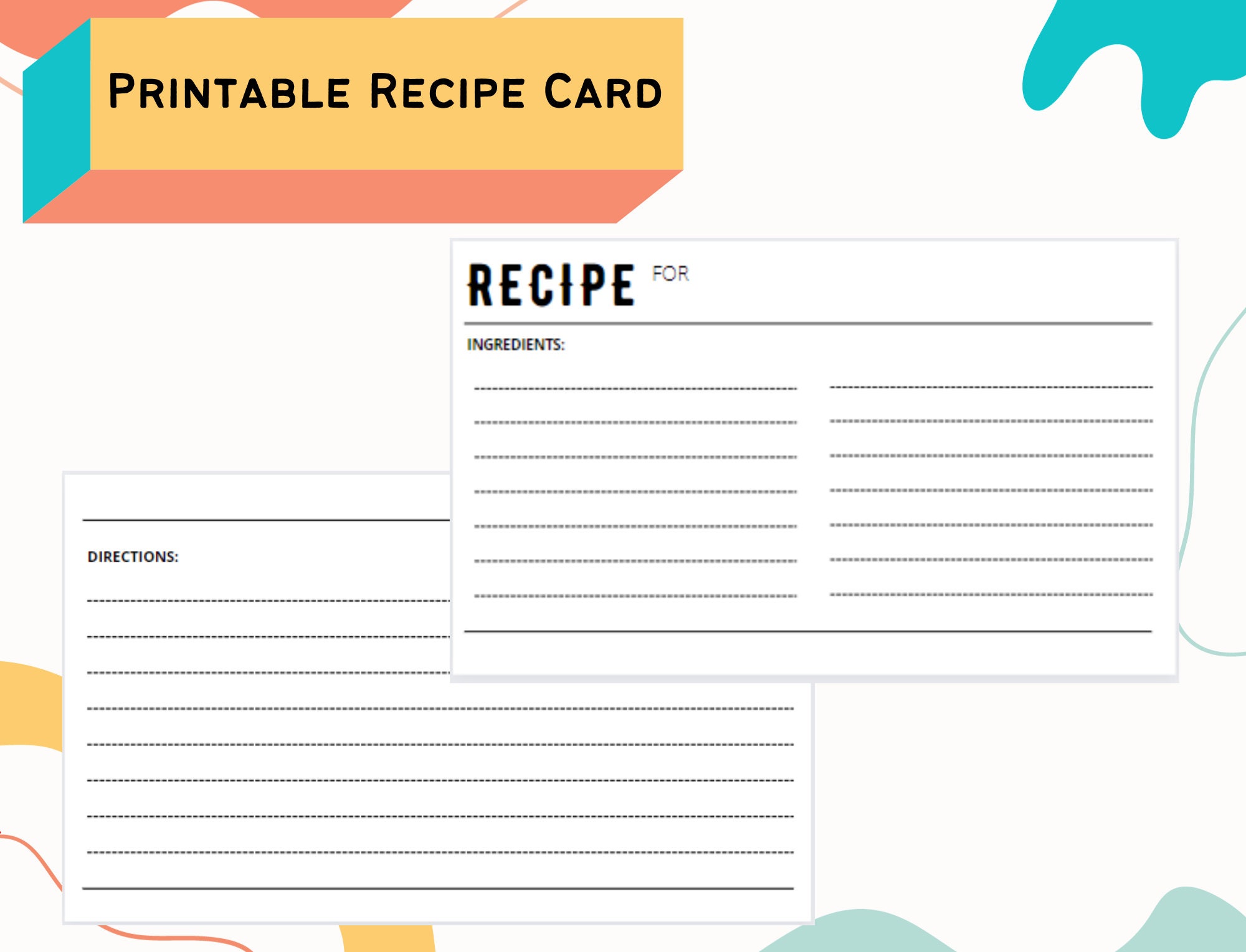 Minimalist Printable Recipe Card - Instant Download - 3x5 - Etsy