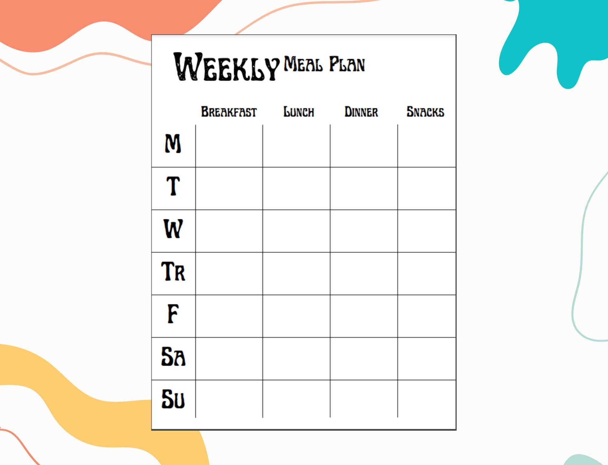 Weekly Meal Plan and Grocery List - Minimal - Printable - Etsy
