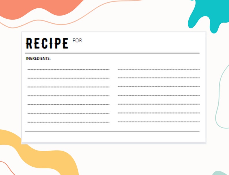 Minimalist Printable Recipe Card Instant Download 3x5 - Etsy